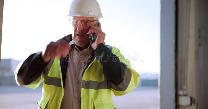 Talking, Contractor and Phone Call on Building Site for Communication ...
