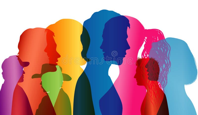 Talking Crowd. Dialogue between People. Colored Silhouette Profiles ...