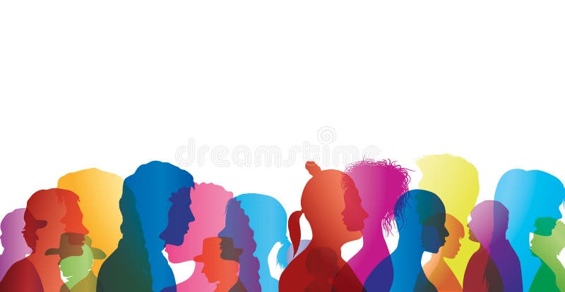 Talking Crowd. Dialogue between People. Colored Silhouette Profiles ...