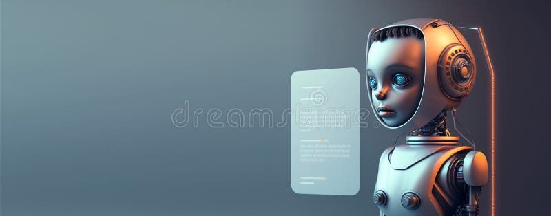 Talking Cute Robot with Artificial Intelligence. Concept of Chatbot ...
