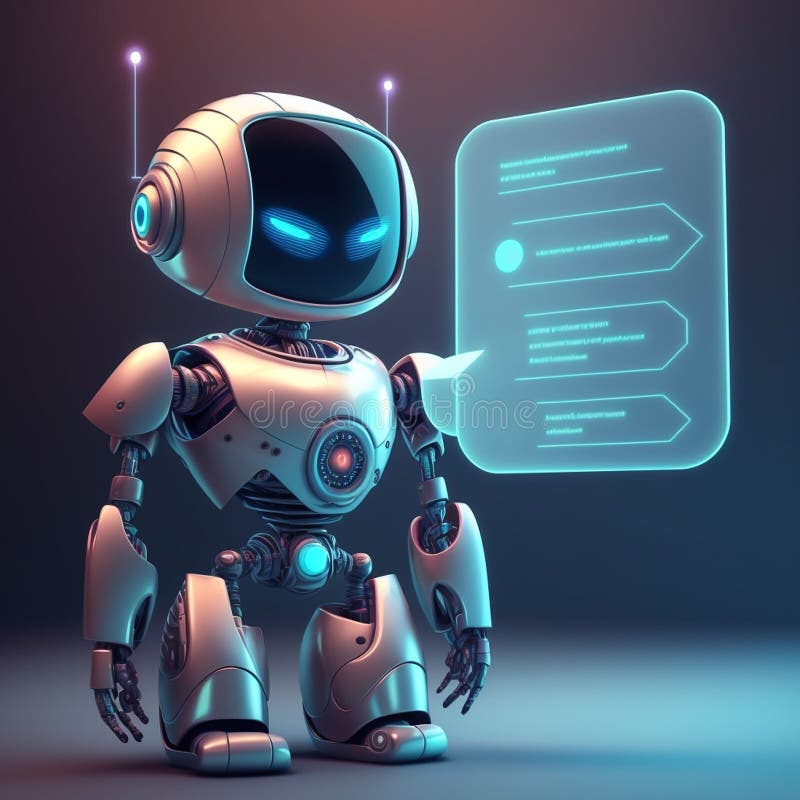 Talking Cute Robot with Artificial Intelligence. Concept of Chatbot ...