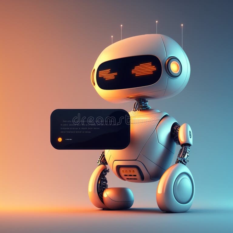 Talking Cute Robot with Artificial Intelligence. Concept of Chatbot ...