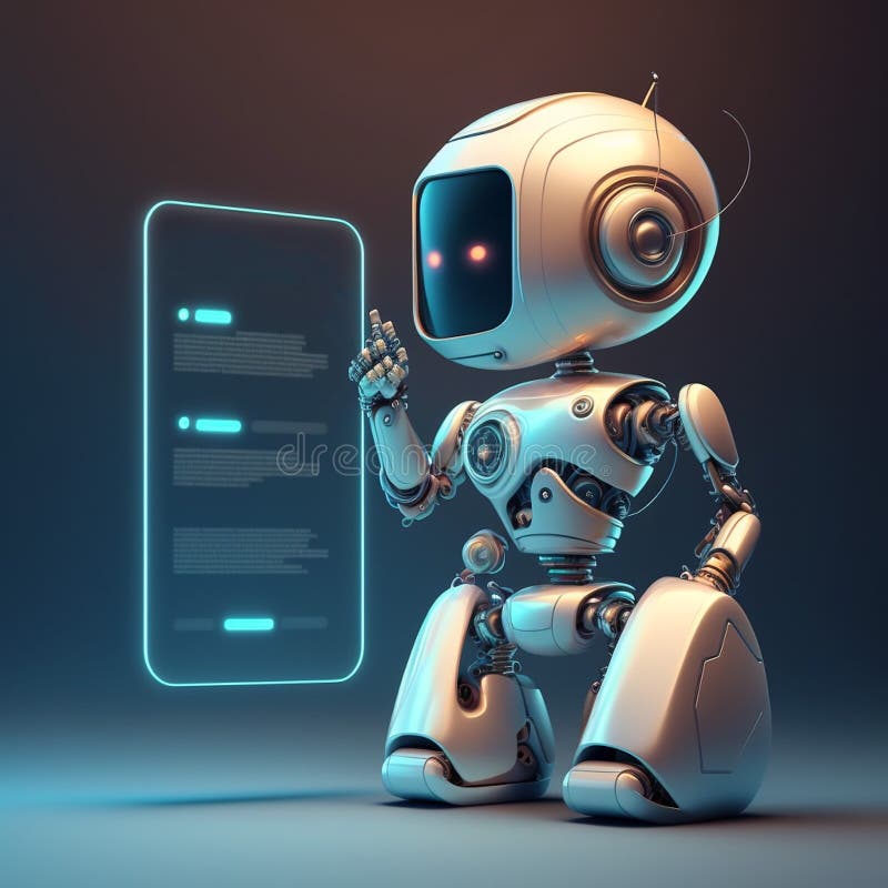 Talking Cute Robot with Artificial Intelligence. Concept of Chatbot ...
