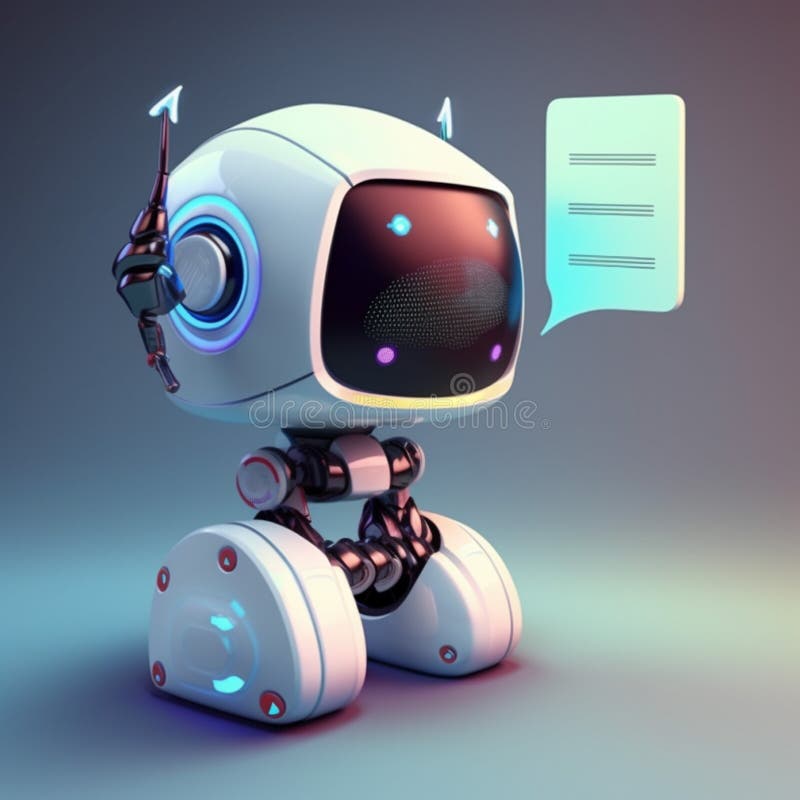 Talking Cute Robot with Artificial Intelligence. Concept of Chatbot ...
