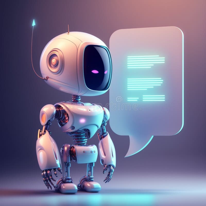 Talking Cute Robot with Artificial Intelligence. Concept of Chatbot ...
