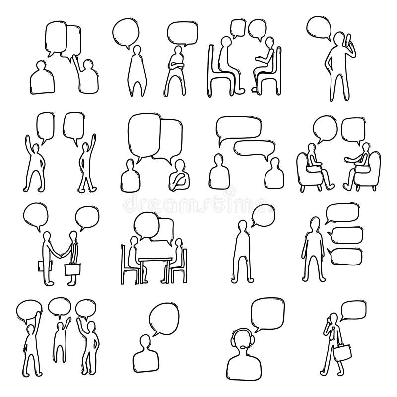 Talking Doodle Vector Icon Set. Drawing Sketch Illustration Hand Drawn ...