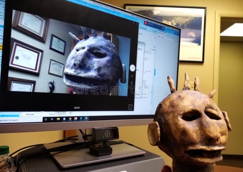 Talking Head Videoconference - Office Computer with Clay Figure ...