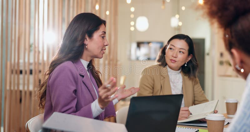 Talking, Laptop and Business People with Teamwork, Planning and ...