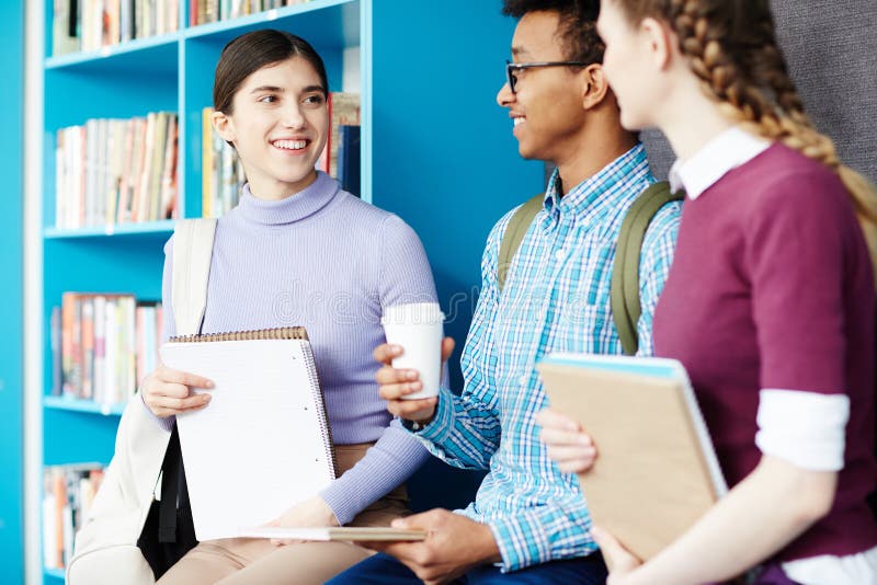 Talking in library stock image. Image of university - 116446025