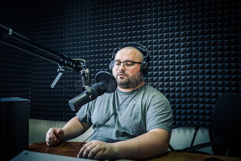 Talking Male Radio Presenter in Radio Station Stock Photo - Image of ...