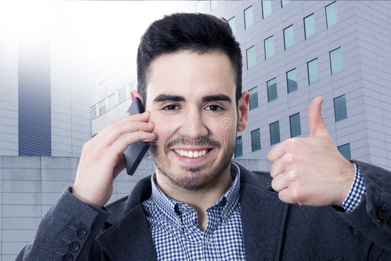 Talking on Mobile Phone at Ok Stock Photo - Image of employee, cell ...