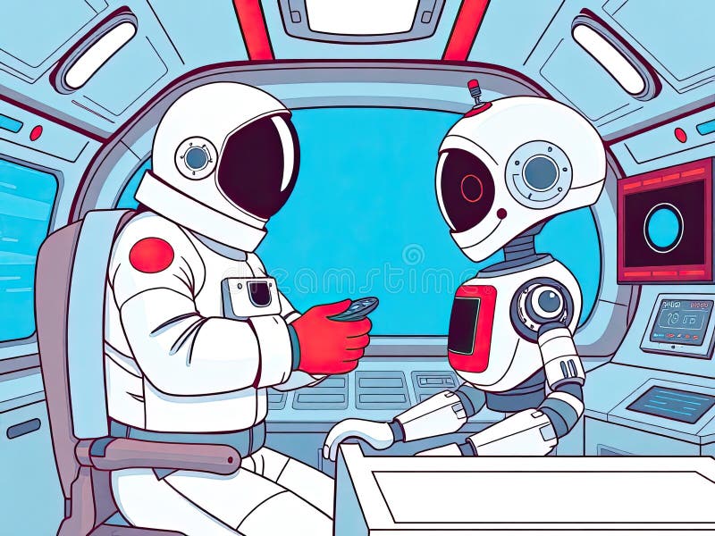 Talking in Orbit with a Robot Stock Illustration - Illustration of ...