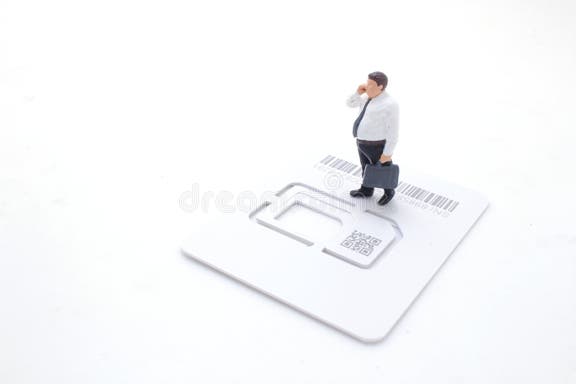 A Talking on the Phone, the Figure Stand on the Sim Card Stock Image ...