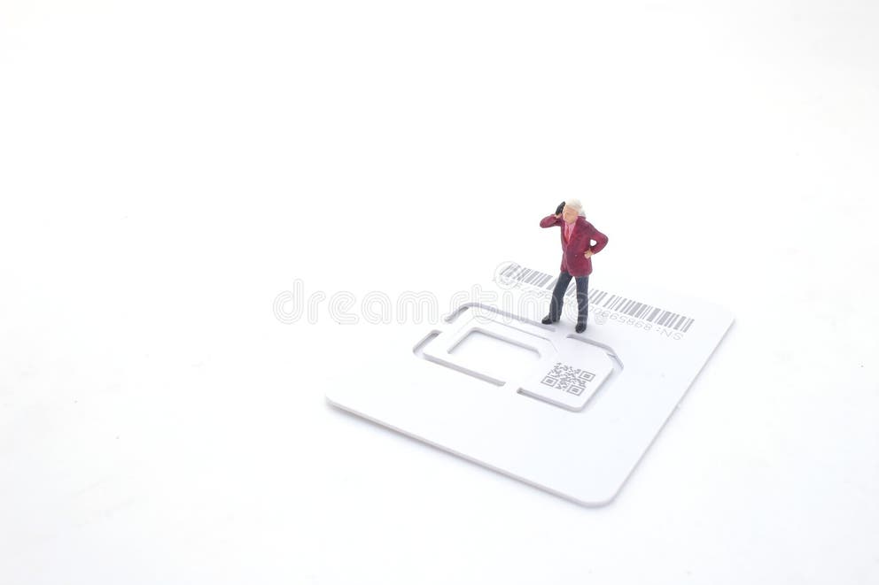 A Talking on the Phone, the Figure Stand on the Sim Card Stock Photo ...