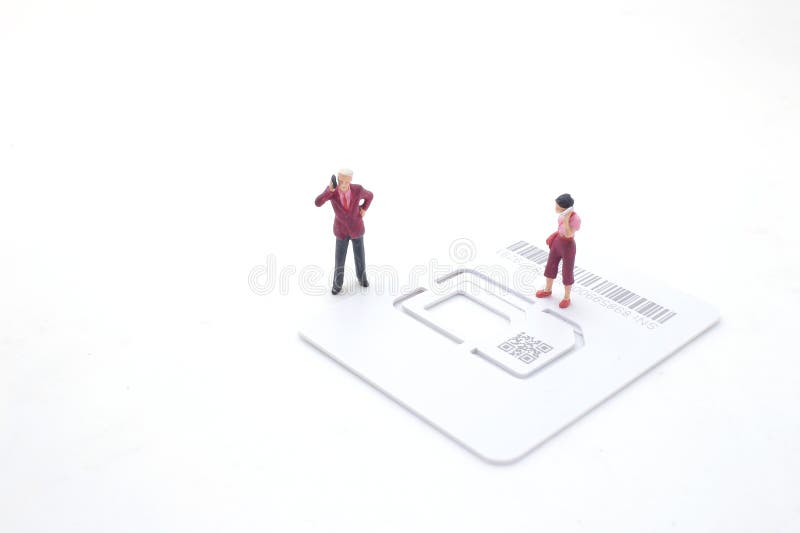 A Talking on the Phone, the Figure Stand on the Sim Card Stock Image ...