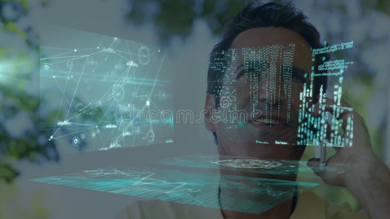 Talking on Phone, Man with Animation of Digital Data and Network ...