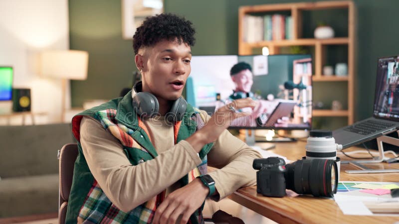 Talking, Portrait and Man with Computer Screen for Live Streaming ...