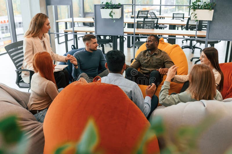 Talking about Problems. Group of People are Having Therapy Meeting ...