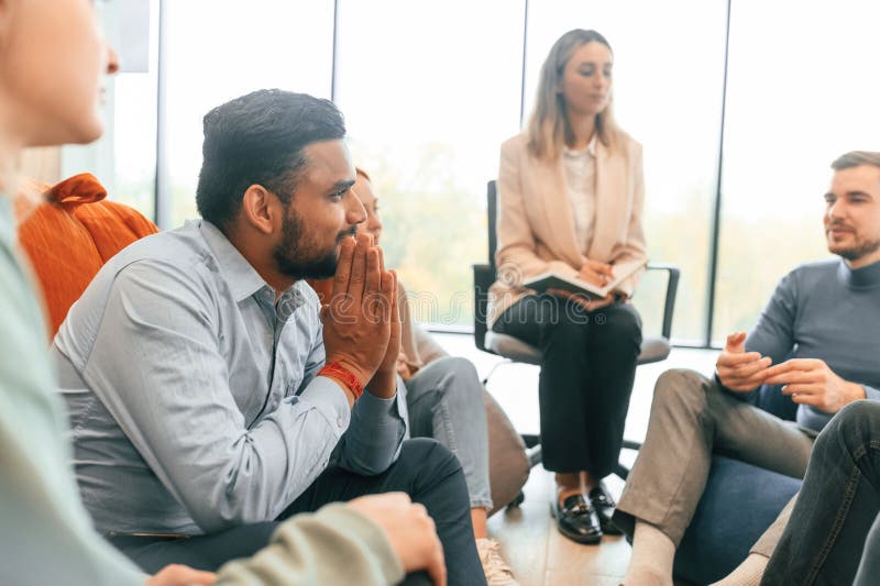 Talking about Problems. Group of People are Having Therapy Meeting ...