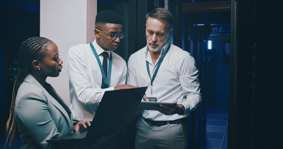 Talking, it Support and People with Tech in Server Room for ...