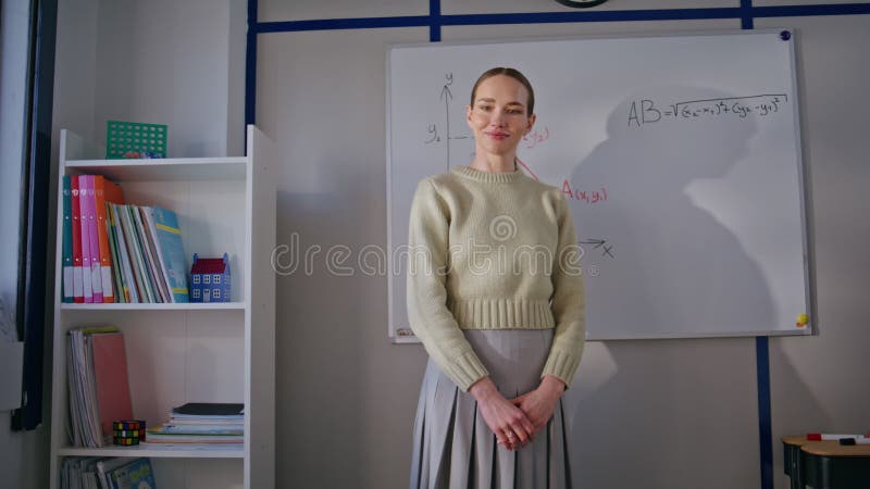 Talking Teacher Explaining Math School. Woman Educator Recording Online ...