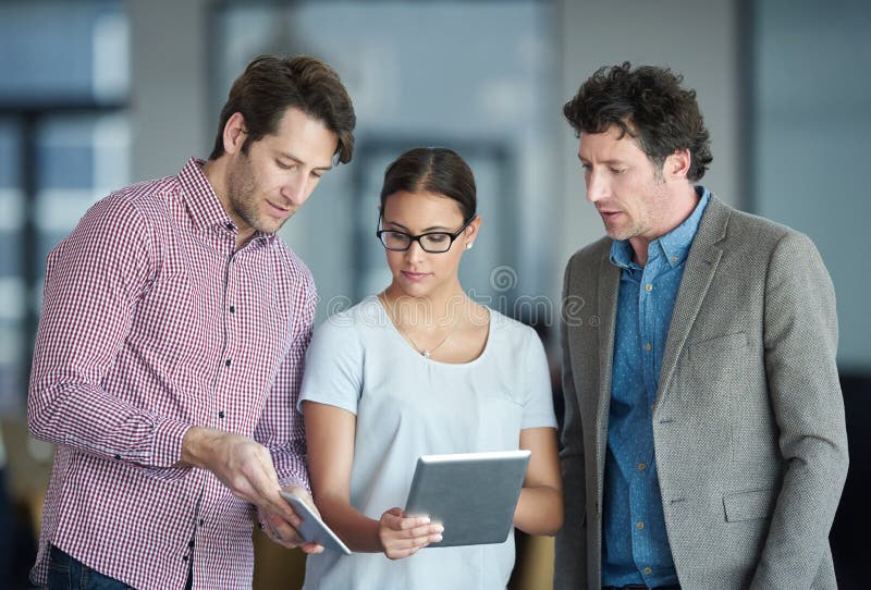 Talking Tech with the Team. a Group of Colleagues Talking Together Over ...