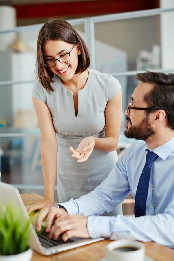 Talking to boss stock image. Image of happy, businesswoman - 73274013