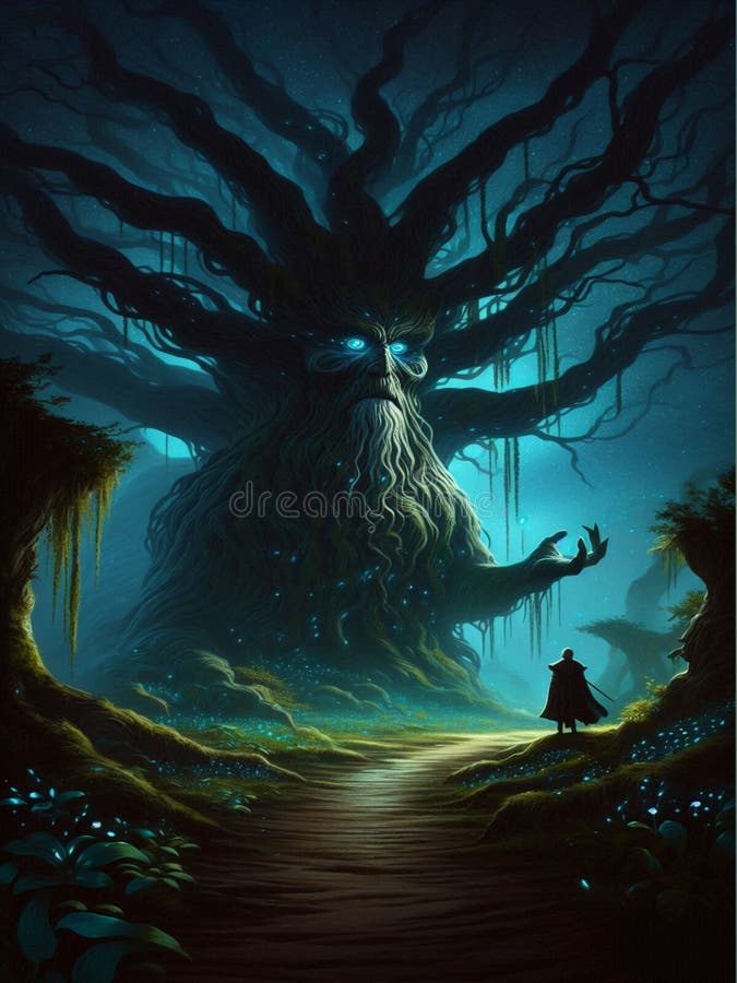 Talking Tree in jungle stock illustration. Illustration of person ...