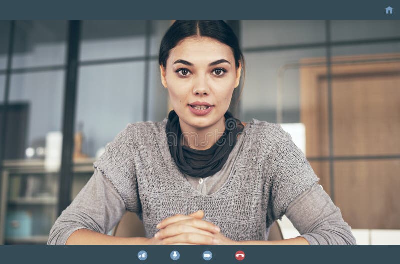 Talking by Video Call on Computer Stock Image - Image of females ...