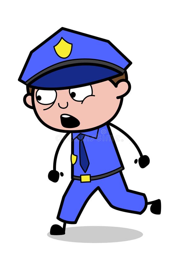 Talking while Walking - Retro Cop Policeman Vector Illustration Stock ...