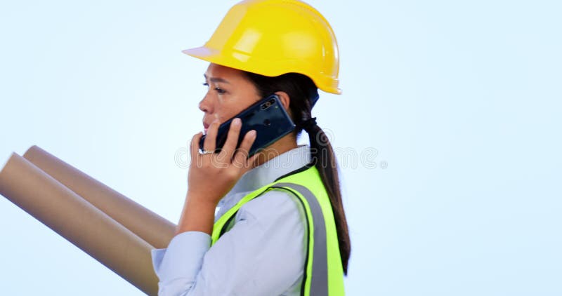 Talking, Woman or a Construction Worker on a Phone Call for Planning or ...