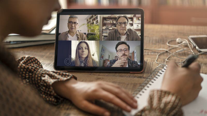 Talking and Working on the Computer Stock Image - Image of conversation ...