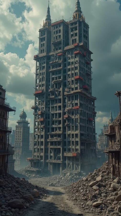 Tall Abandoned Skyscraper Post Apocalyptic Urban Ruins Stock Photos ...