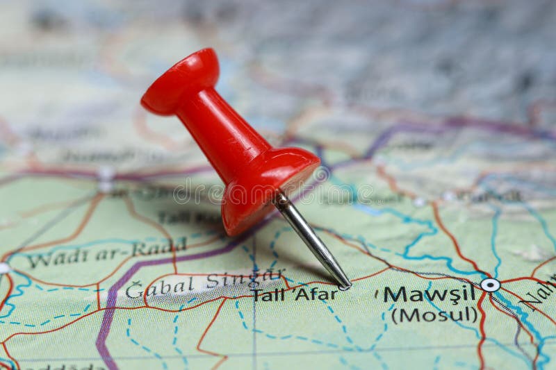 Tall Afar, Iraq pin on map stock photo. Image of middle - 372798328