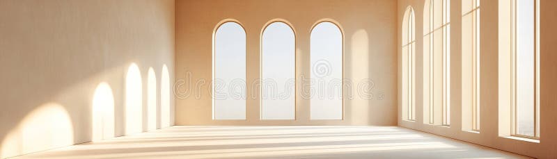 Tall Arched Windows Illuminate Smooth Beige Walls, Creating a Serene ...