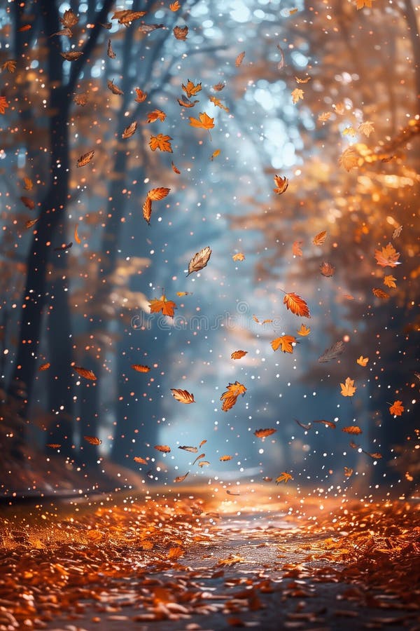 Tall Autumn Trees Stand Sentinel Along the Forest Road, Their Branches ...