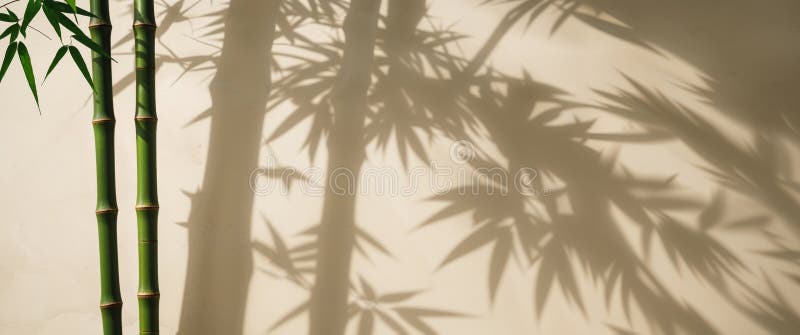 Tall Bamboo Tree Shadows Over a Smooth Beige Wall Stock Image - Image ...