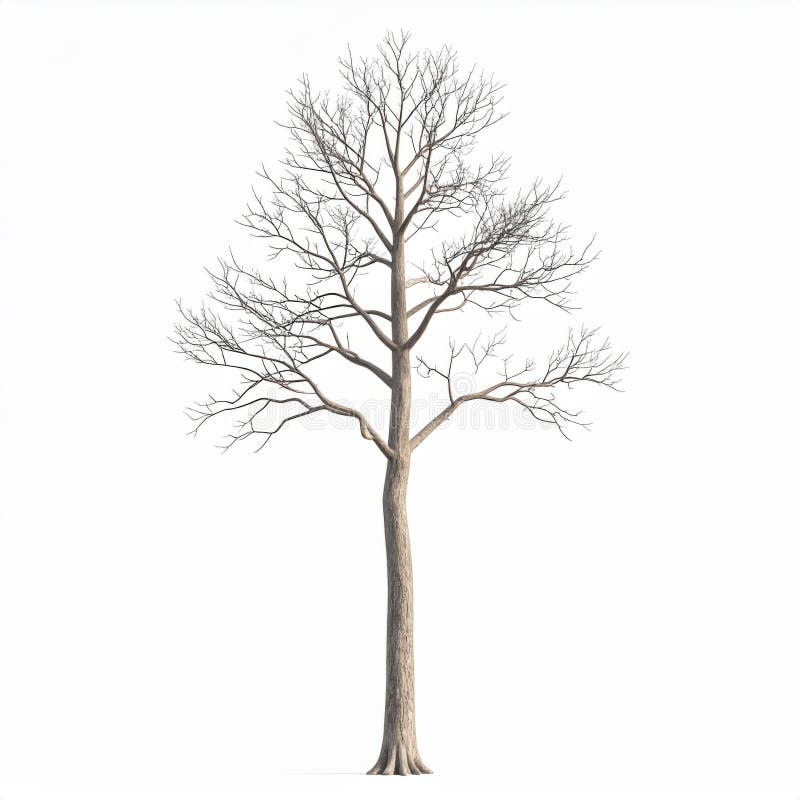 Tall Bare Tree on White Background Stock Illustration - Illustration of ...