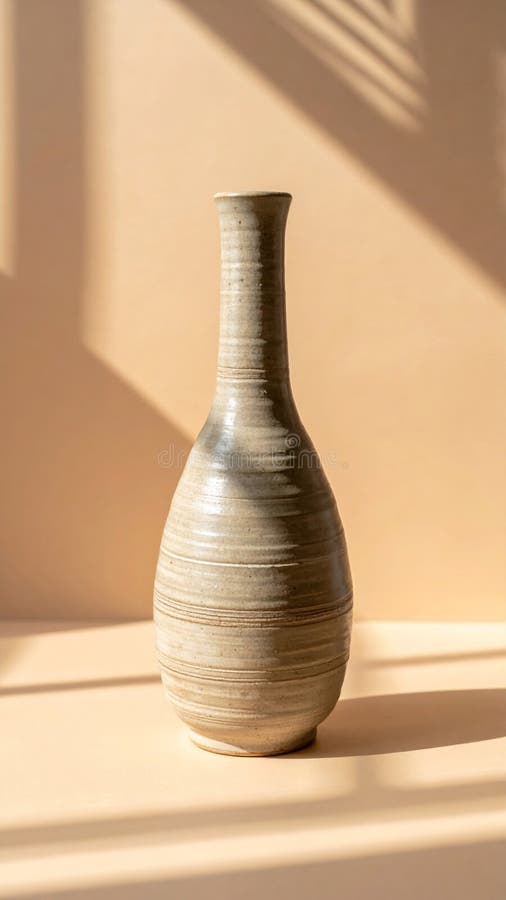 Tall Beige Ceramic Vase with Textured Surface Stock Illustration ...