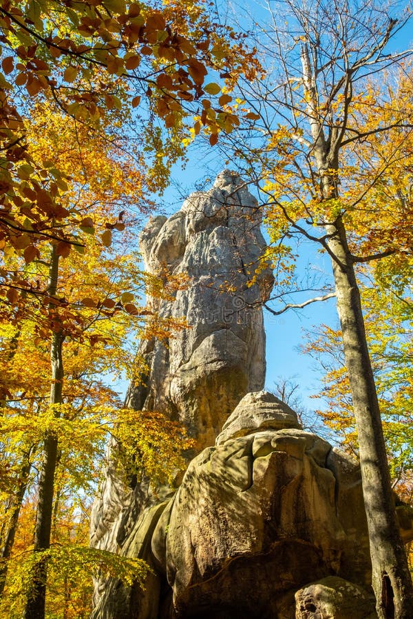 Tall Big Rock in Autumn Forest in Ukraine Stock Photo - Image of bile ...