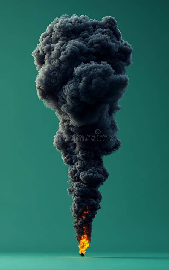 A Tall, Black Smoke Cloud with a Fire in the Middle Stock Photo - Image ...