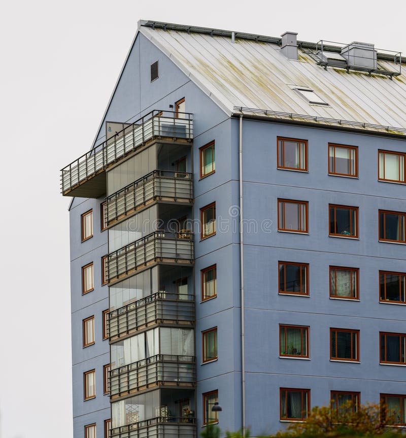 Tall Blue New Apartment Building.. Stock Image - Image of house ...