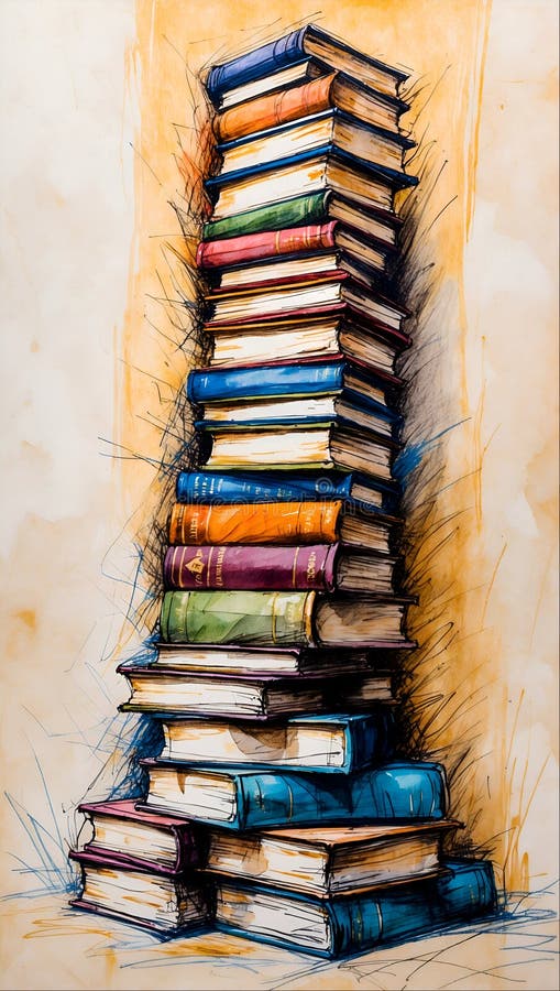 Tall Book Stack Learning Progression School Knowledge Study Textbook ...