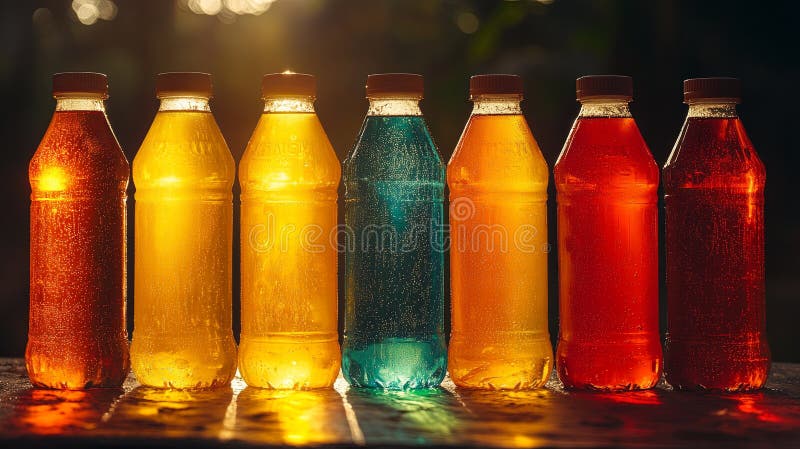 Tall Bottles Fruit Syrup Glowing Backlight Stock Photos - Free ...