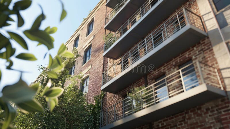 A Tall Brick Building with Multiple Levels of Balconies, Great for Use ...