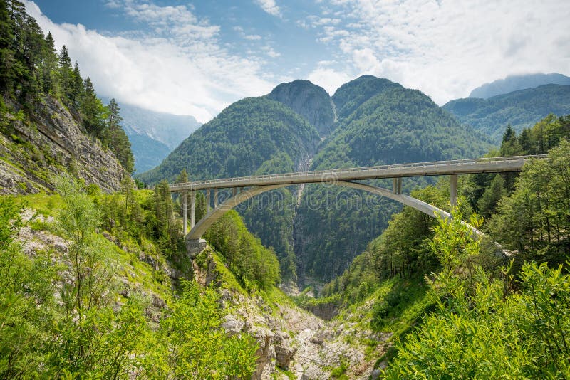 Tall Bridge in the Mountains Stock Photo - Image of nadiza, mangart ...