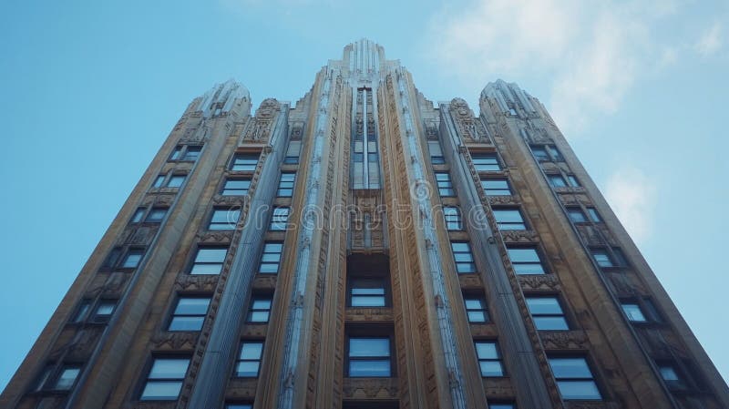 Tall Brown Stone Building with Ornate Facade Under a Blue Sky Stock ...