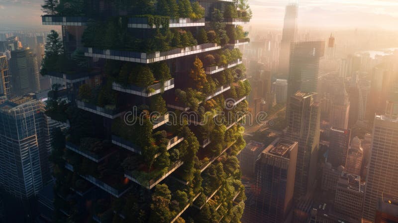 Skyscraper with Trees Creating Vertical Garden Stock Photo - Image of ...