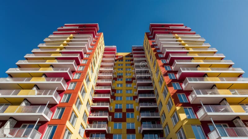 A Tall Building with Balconies and Windows in a Bright Color, AI Stock ...