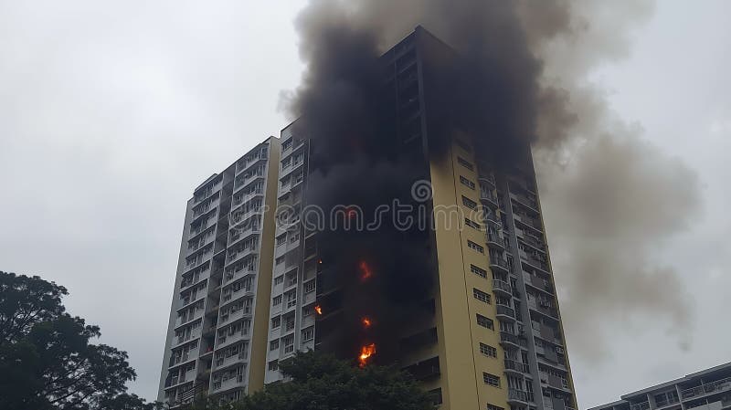 A Tall Building with Black Smoke Billowing Out of it Stock Image ...